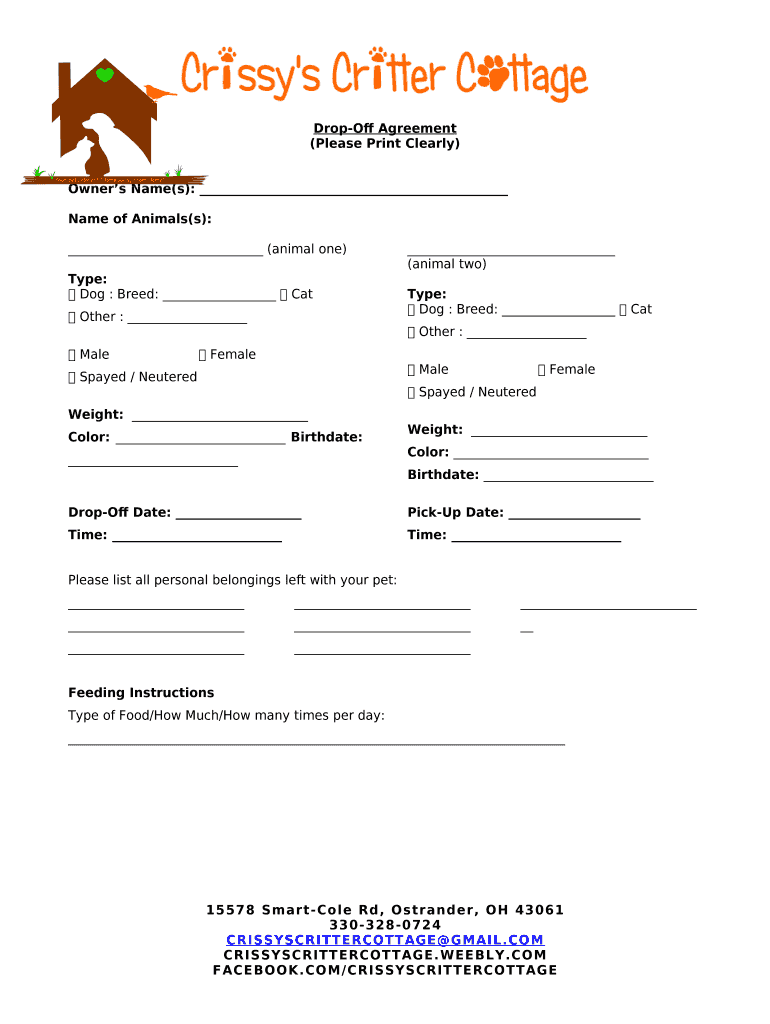 Drop-Off Agreement Doc Template | pdfFiller
