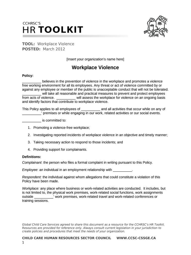 4 Types of Workplace Violence - HR Daily Advisor - BLR.com Doc Template ...