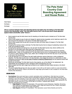 Fillable Online The Pets Hotel Country Club Boarding Agreement and ...