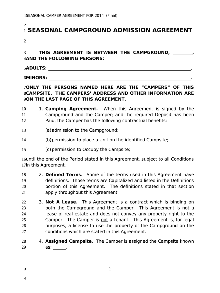 2014 Model Campground Agreement (00083201).DOC. 00083201;1 Doc Template ...