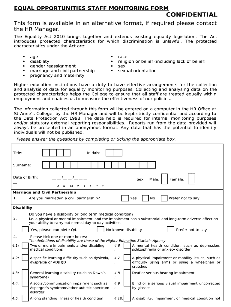 EQUAL OPPORTUNITIES STAFF STARTER Doc Template | pdfFiller
