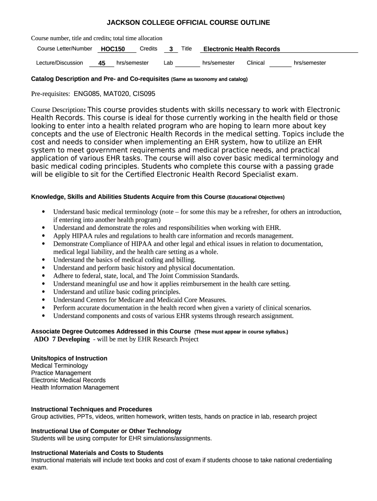 Medical Assistant - Certificate - Jackson College Doc Template | pdfFiller