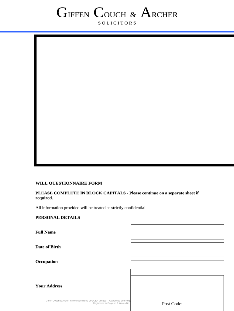 WILL QUESTIONNAIRE Doc Template | pdfFiller