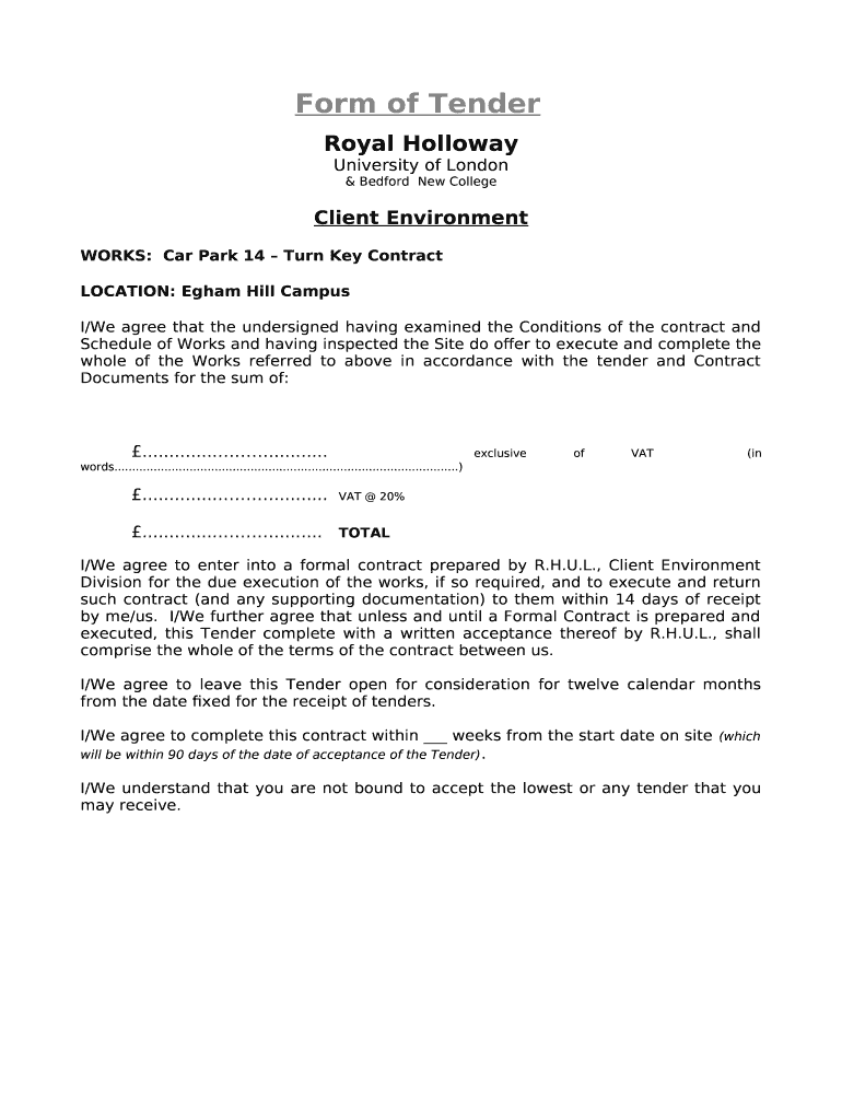 of Tender - Royal Holloway University Doc Template | pdfFiller