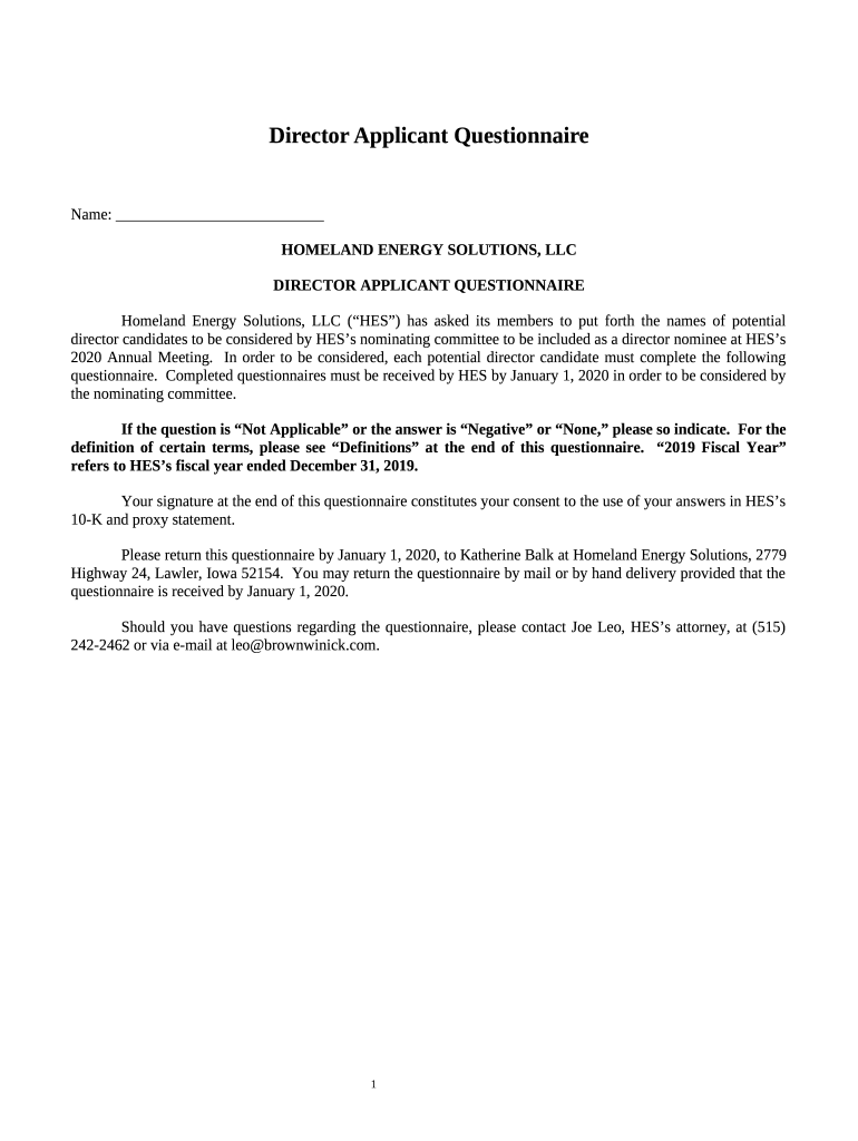 Director Applicant Questionnaire Doc Template | pdfFiller