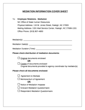 MEDIATION INATION COVER SHEET Doc Template | pdfFiller