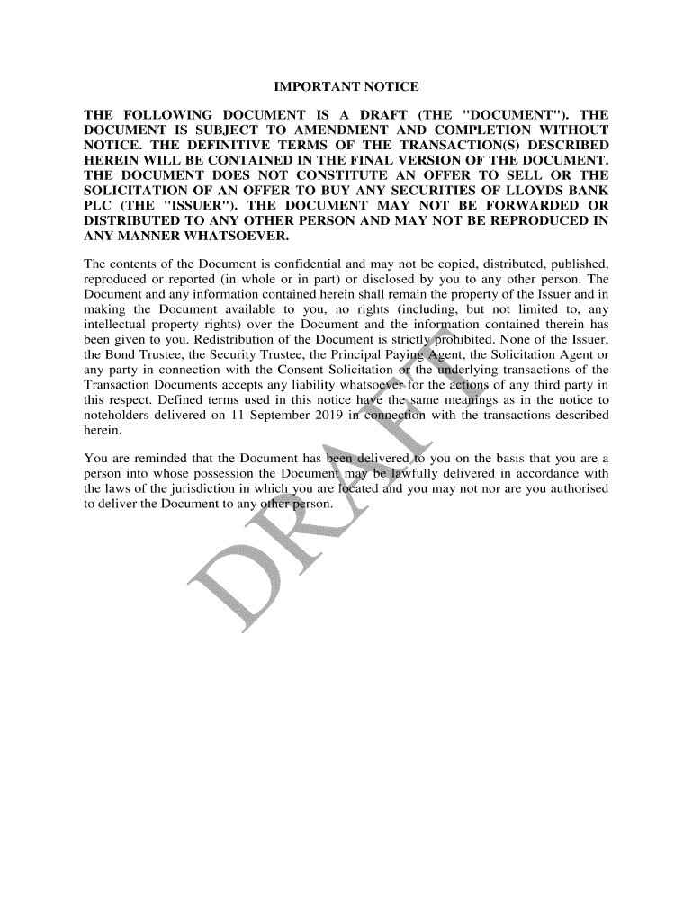 Fillable Online IMPORTANT NOTICE THE FOLLOWING DOCUMENT IS A DRAFT (THE ...