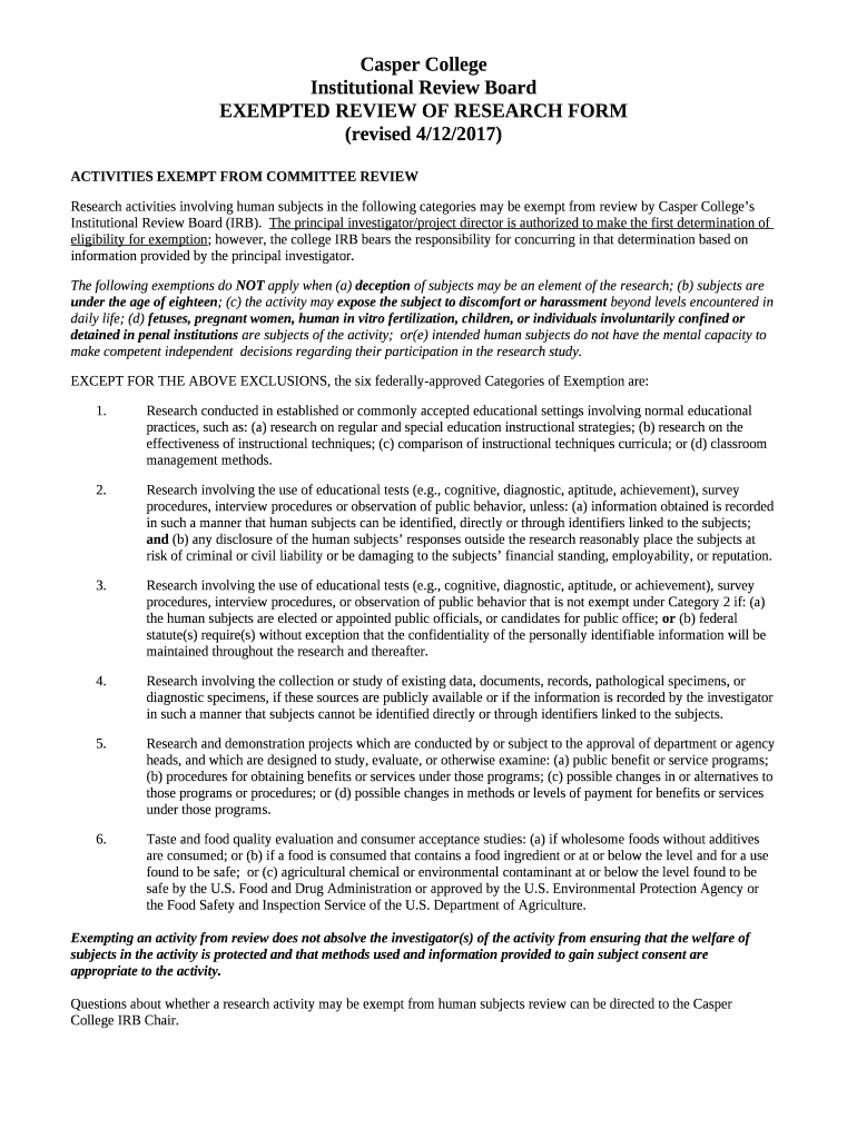 Institutional Review Board EXEMPT PROTOCOL SUMMARY ... Doc Template | pdfFiller