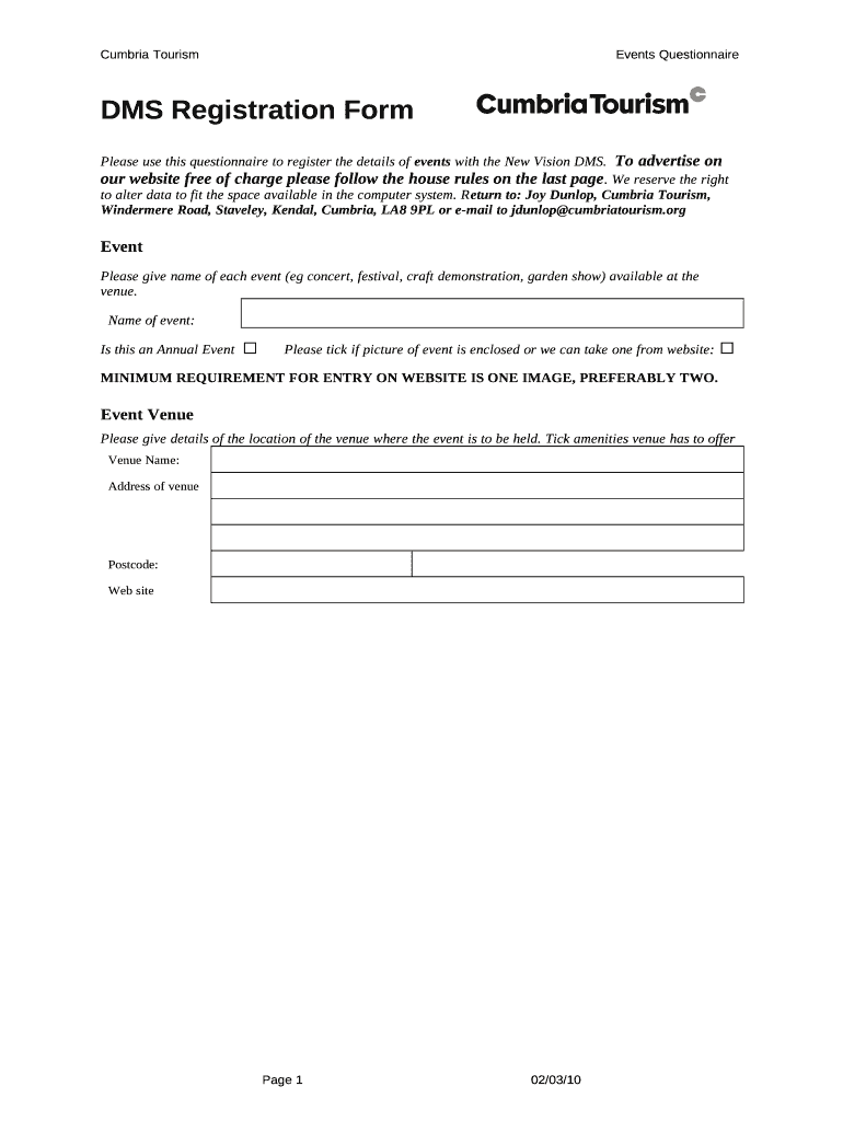 DMS Registration Carlisle Tourism Partnership Doc Template | pdfFiller