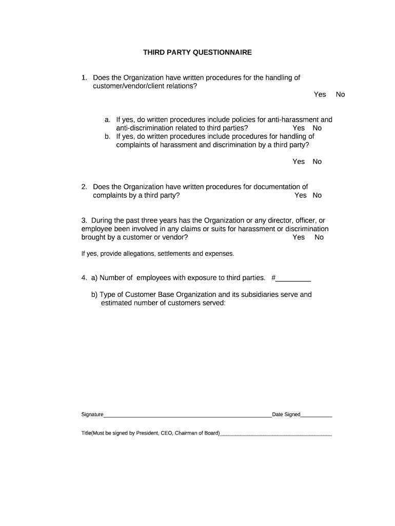 THIRD PARTY QUESTIONNAIRE Doc Template | pdfFiller