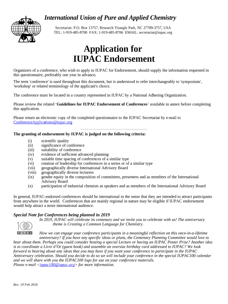 Application for IUPAC Endorsement - IUPAC at Doc Template | pdfFiller