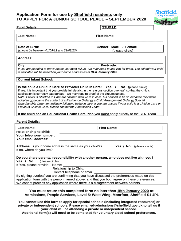 Application for use by Sheffield residents only TO ... Doc Template ...