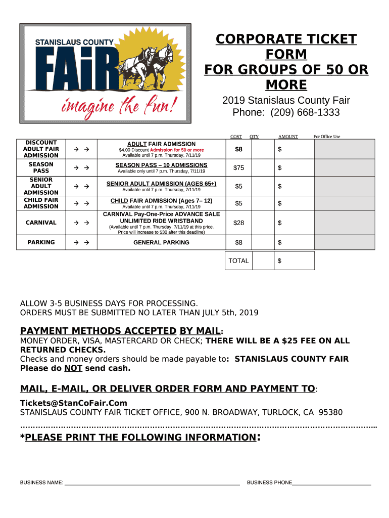 2019 Corporate Ticket - Stanislaus County Fair Doc Template | pdfFiller