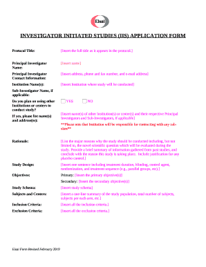 INVESTIGATOR INITIATED STUDIES (IIS) APPLICATION Doc Template | pdfFiller