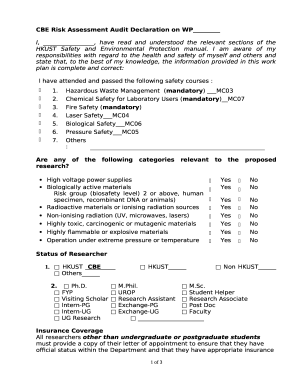 CBE Risk Assessment Audit Declaration on WP Doc Template | pdfFiller
