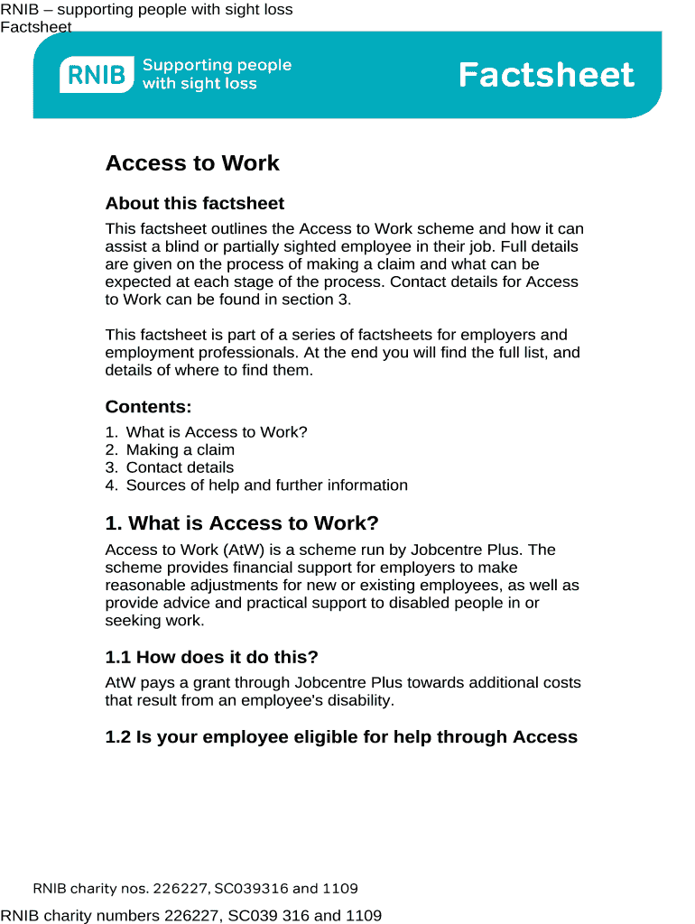 RNIB A4 fact sheet Doc Template | pdfFiller
