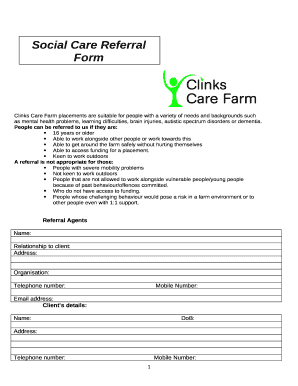 Social Care Referral - Clinks Care Farm Doc Template | pdfFiller