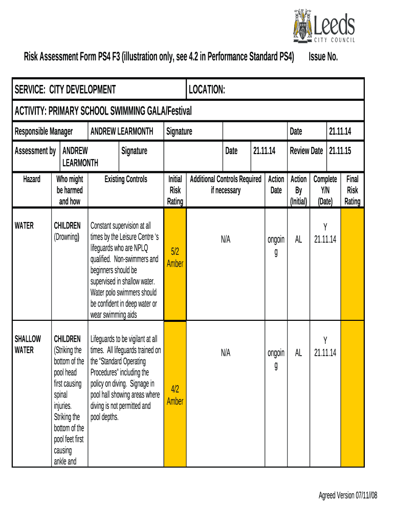 swimming pool risk assessment template Doc Template | pdfFiller