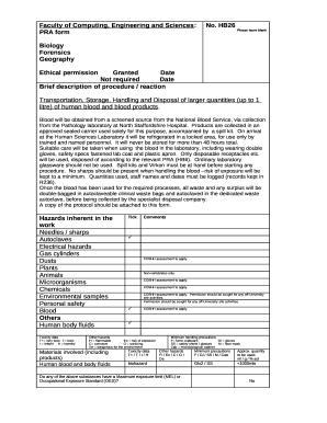 Division of Biology - Procedural risk assessment Doc Template | pdfFiller