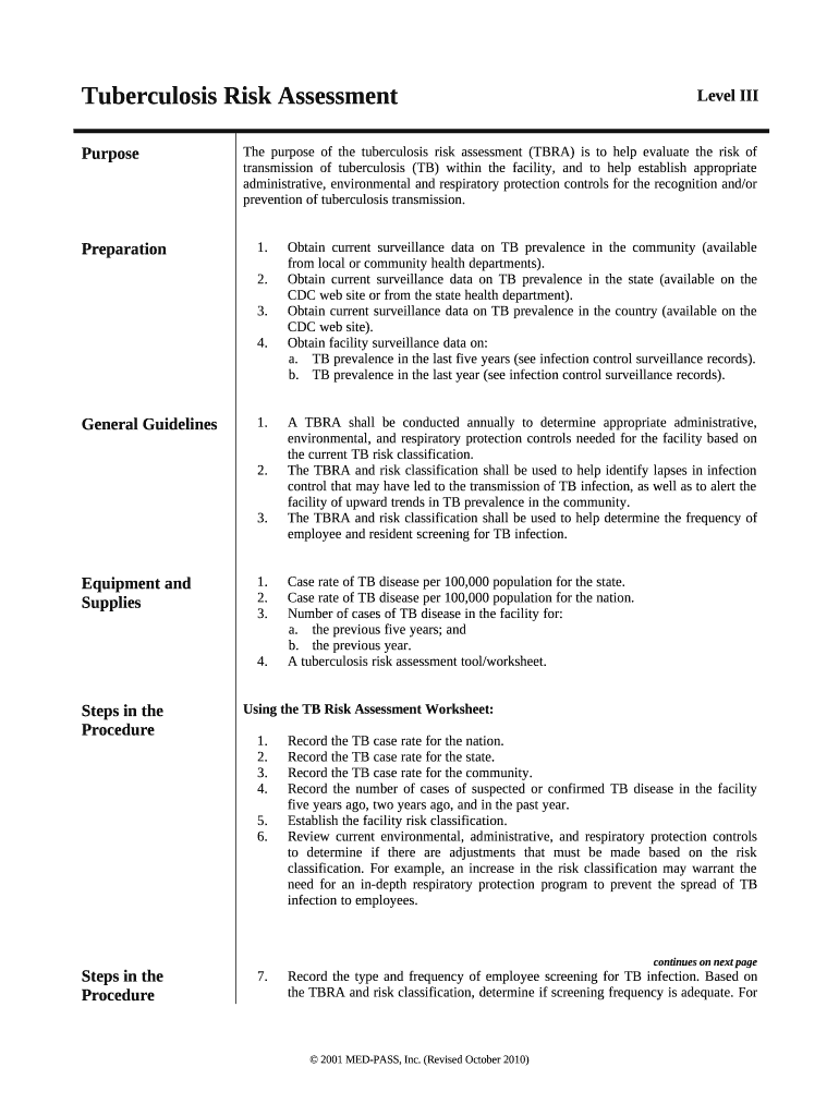Tuberculosis Risk Assessment. Procedure Doc Template | pdfFiller