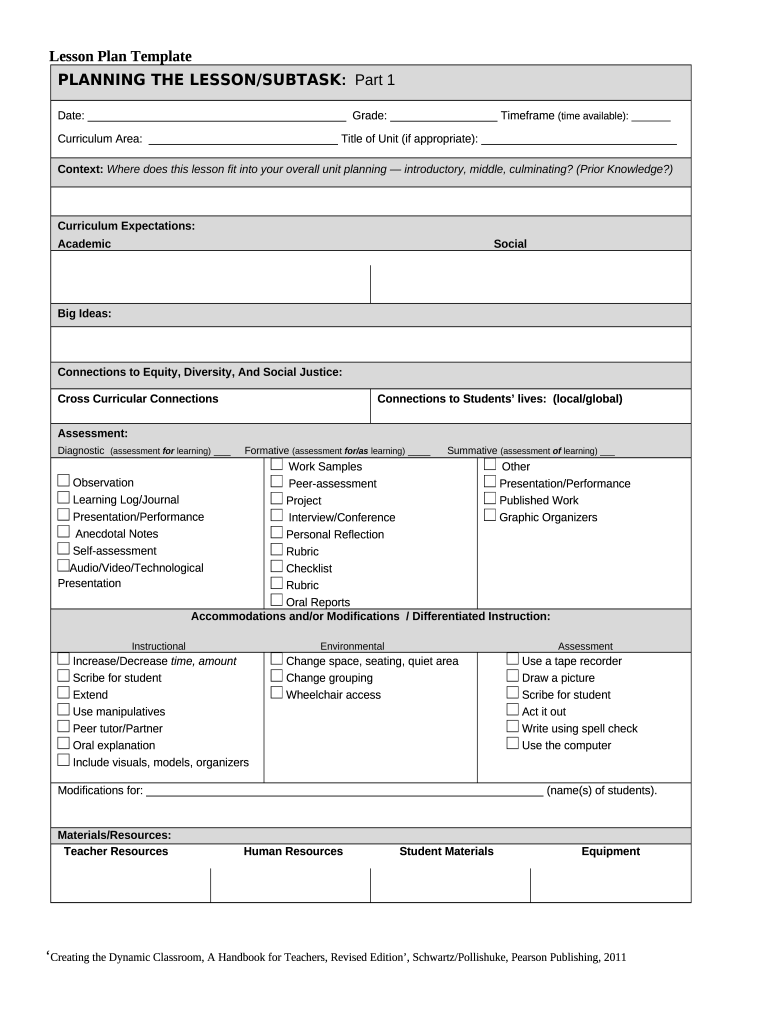 PLANNING THE LESSON/SUBTASK:Part 1 Doc Template | pdfFiller