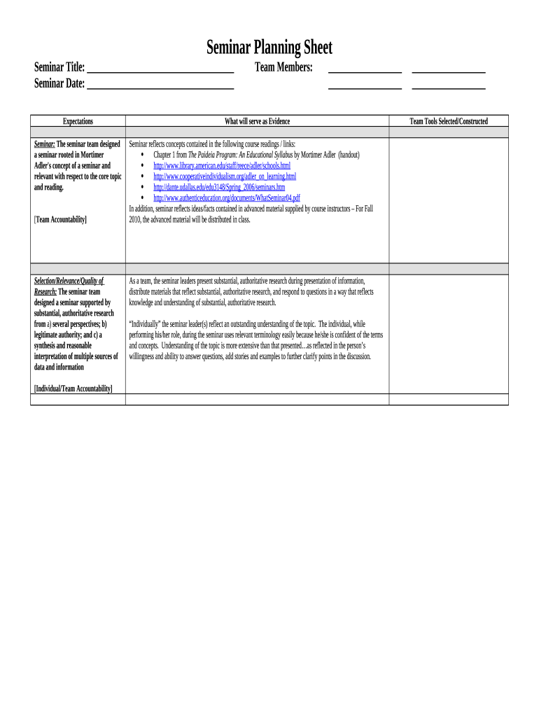 seminar plan example Doc Template | pdfFiller