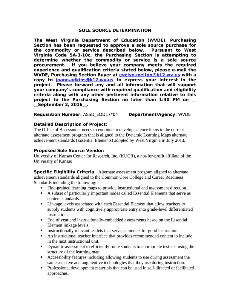 SOLE SOURCE DETERMINATION TEMPLATE Doc Template | pdfFiller