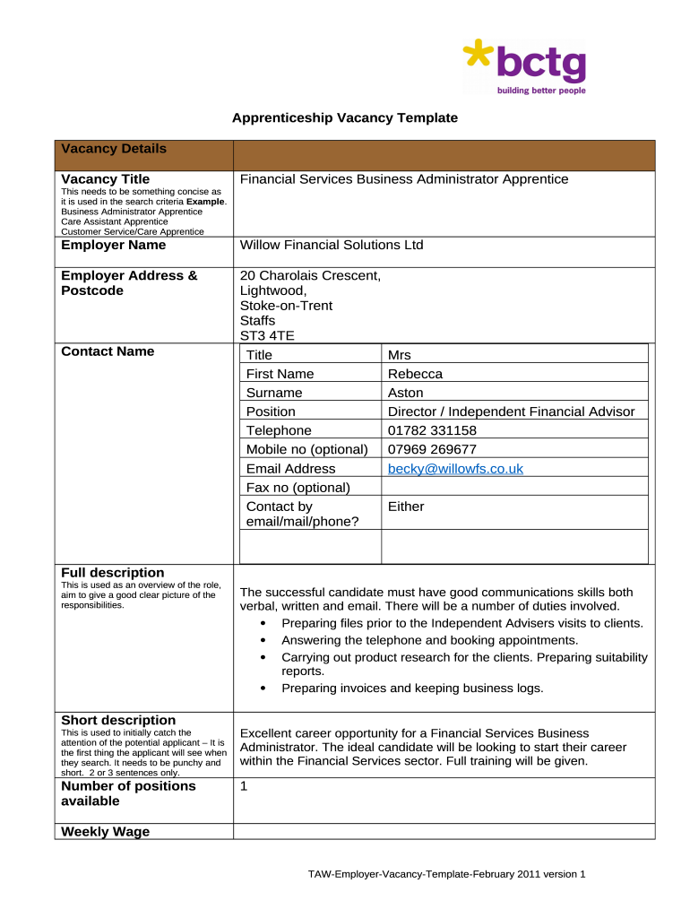 Business Administrator Apprentice job with Apprenticeship ... Doc ...