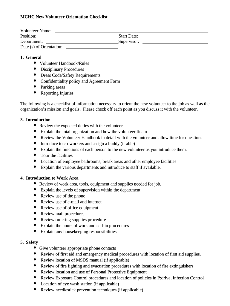 Volunteer Orientation And General Ination Packet Doc Template | pdfFiller