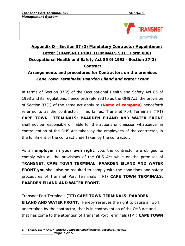 Appointment Letter To Contractor Doc Template PdfFiller