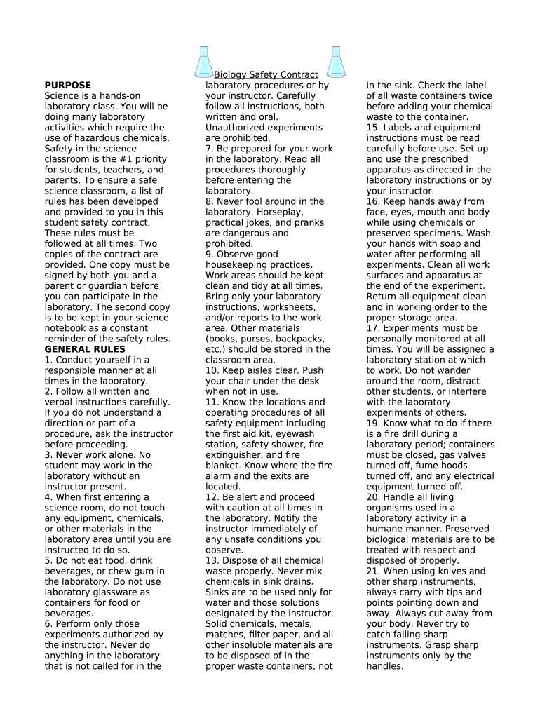 Biology Lab Safety Contract - Biology Lab Safety Contract ... Doc ...