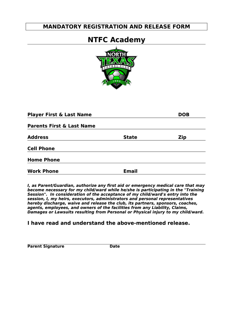 MANDATORY REGISTRATION AND RELEASE Doc Template | pdfFiller