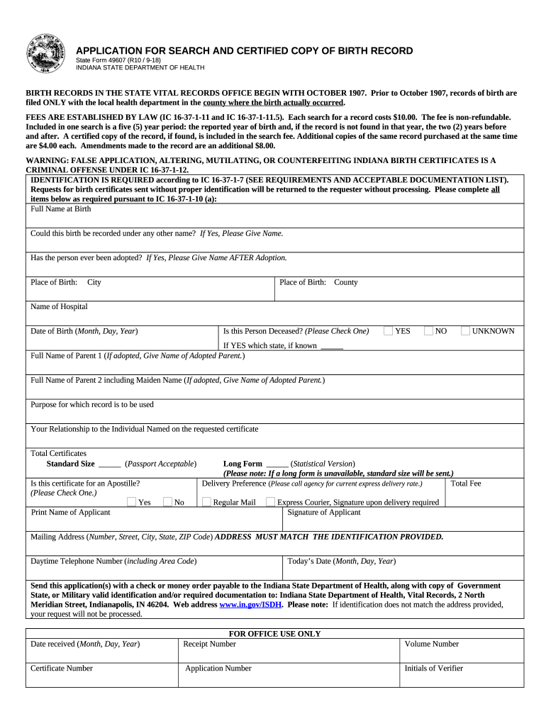 ISDH: Apply for a Birth Certificate - IN.gov Doc Template | pdfFiller