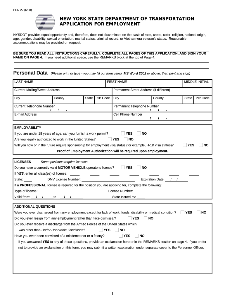NYSDOT Application for Employment. Special project for HR Doc Template ...