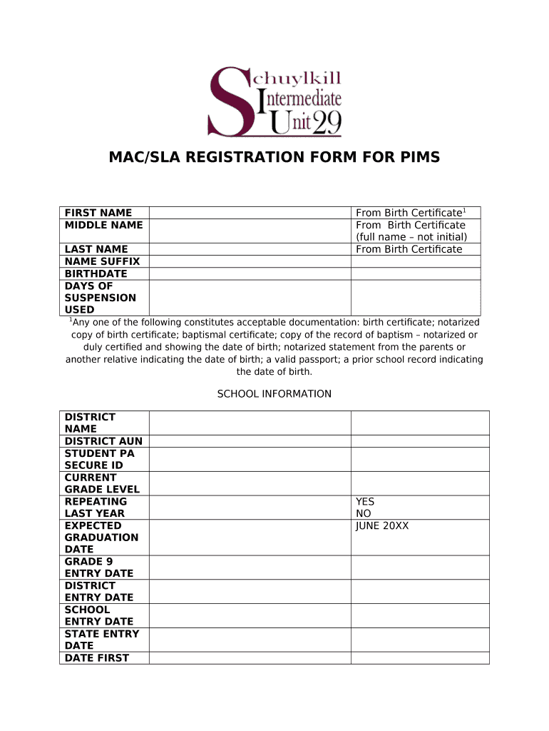 PIMS Registration Doc Template | pdfFiller