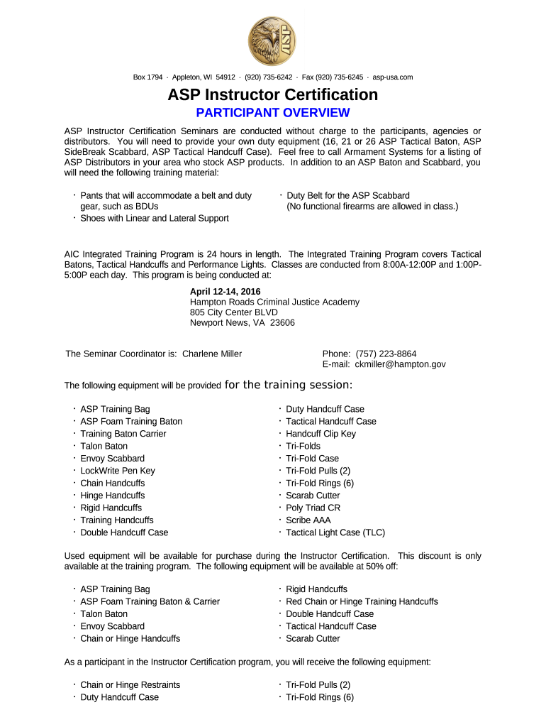 ASP Instructor CertificationCentral Police Services Doc Template ...