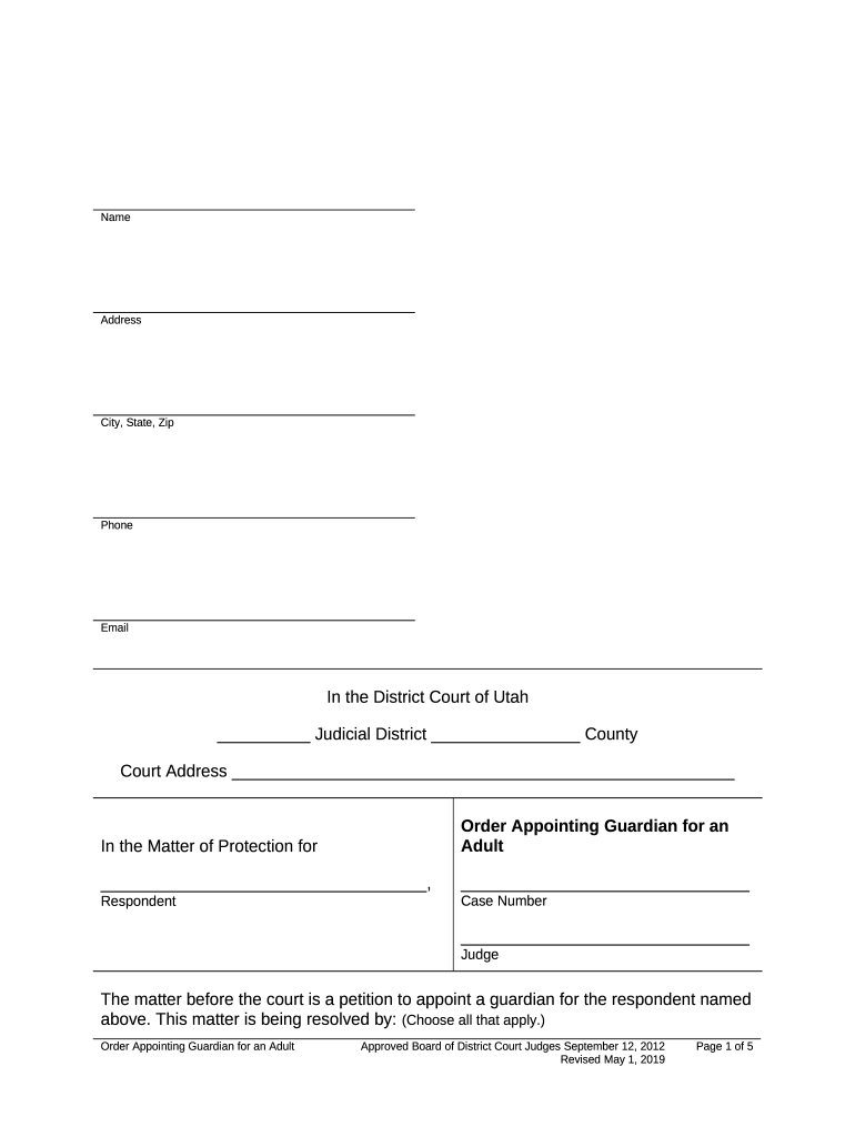 Order Appointing Guardian for an Adult. Order Appointing Guardian for ...