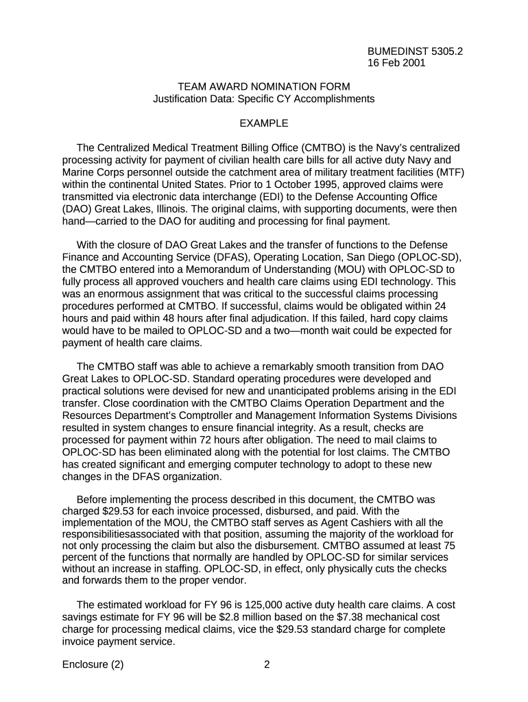 BMI 5305/2 encl (2). TEAM AWARD NOMINATION AND SAMPLE OF TEAM AWARD ...