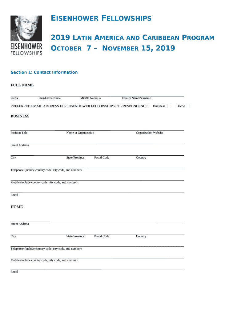 INATION FOR EISENHOWER FELLOWSHIPS APPLICANTS Doc Template | pdfFiller