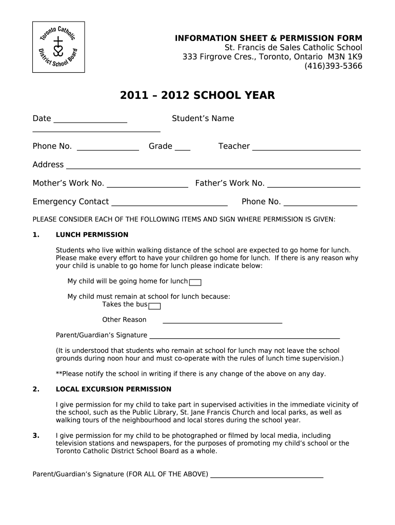 INATION SHEET & PERMISSION Doc Template | pdfFiller