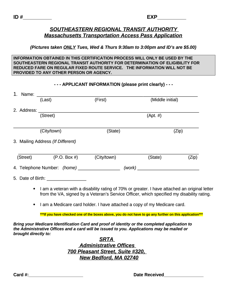 Massachusetts Transportation Access Pass Application Doc Template ...