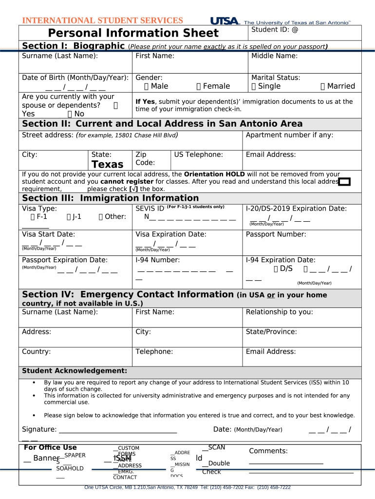utsa international student services Doc Template | pdfFiller