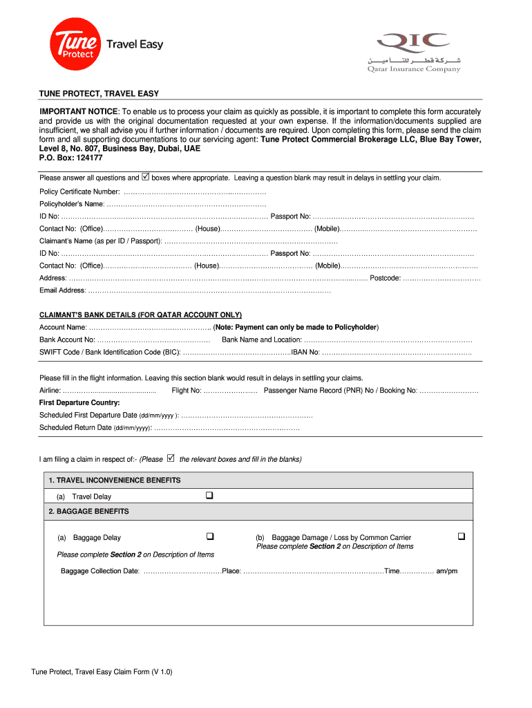 Fillable Online TUNE PROTECT CLAIM FORM FOR AIR ARABIA PASSENGER ...