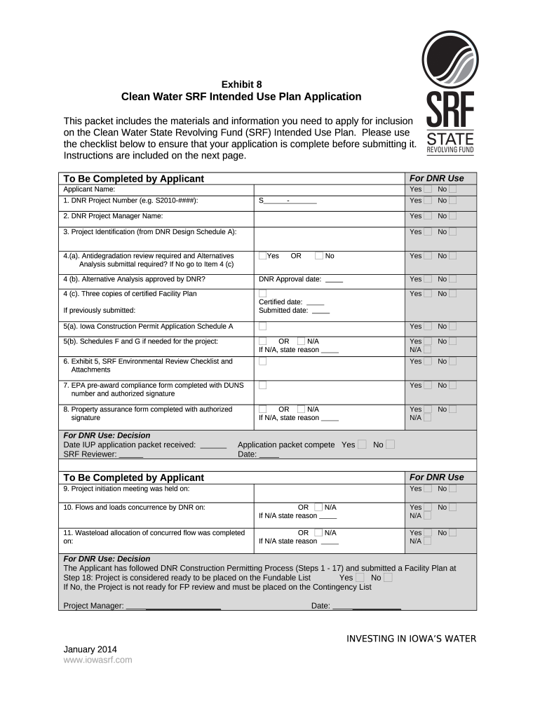 Exhibit 8 Clean Water SRF Intended Use Plan Application Doc Template | pdfFiller