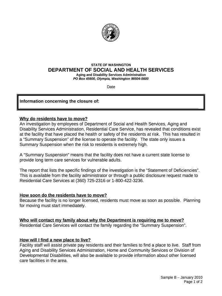 DSHS Contact Us - Washington State Department of Social ... Doc ...