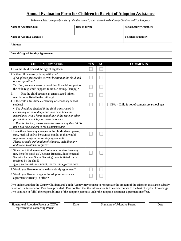 Annual Evaluation for Children in Receipt of Adoption Assistance Doc ...