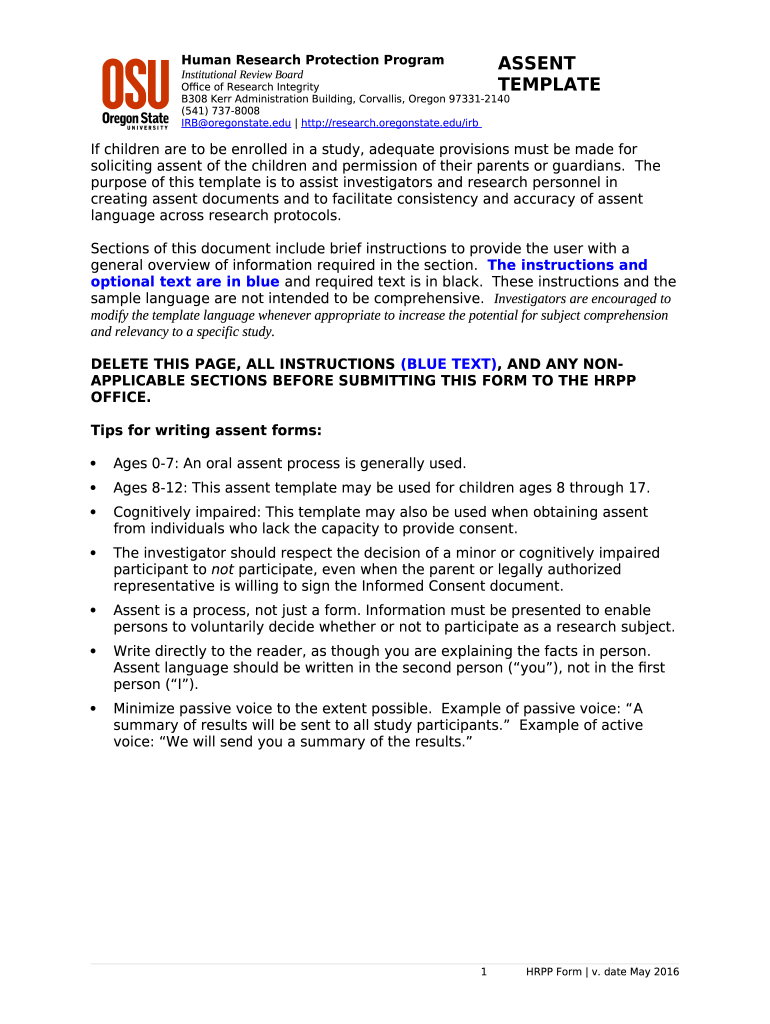 Children as research participants: Assent and Consent Doc Template ...