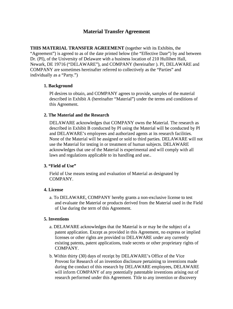 KANSAS STATE UNIVERSITY MATERIAL TRANSFER AGREEMENT Doc Template ...