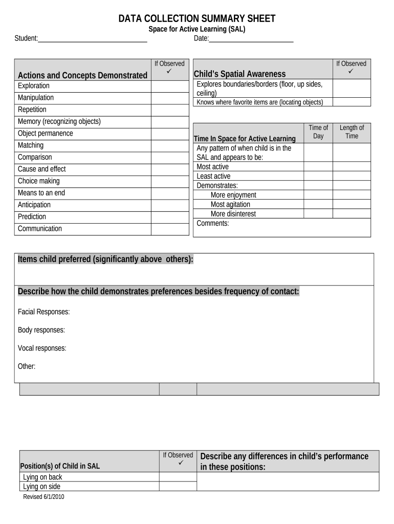 DATA COLLECTION SUMMARY SHEET Doc Template | pdfFiller