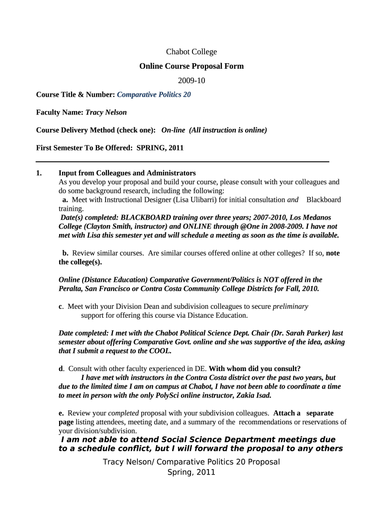 Chabot College 2009-10 Online Course Proposal Doc Template | pdfFiller